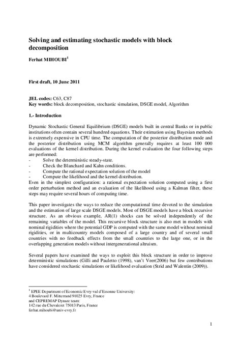 Pdf Solving And Estimating Stochastic Models With Block Decomposition