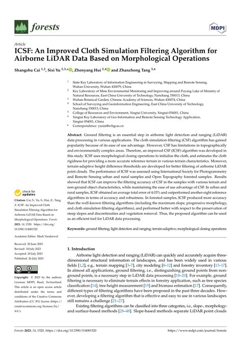 Pdf Icsf An Improved Cloth Simulation Filtering Algorithm For