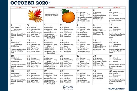 Maison Du Monde Living Center October Mcu Activity Calendar