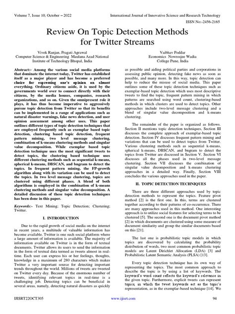 review on topic detection methods for twitter streams pdf cluster analysis matrix
