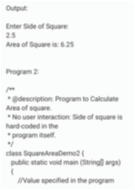 SOLUTION Java Program To Calculate Area Of Square Studypool