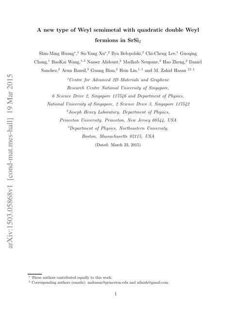 Pdf A New Type Of Weyl Semimetal With Quadratic Double Weyl Fermions
