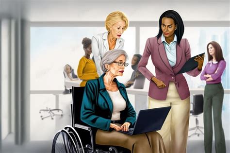 premium ai image a businesswoman in a wheelchair leads a group of mature adults around her in
