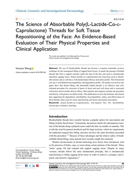 Pdf The Science Of Absorbable Polyl Lactide Co ε Caprolactone Threads For Soft Tissue