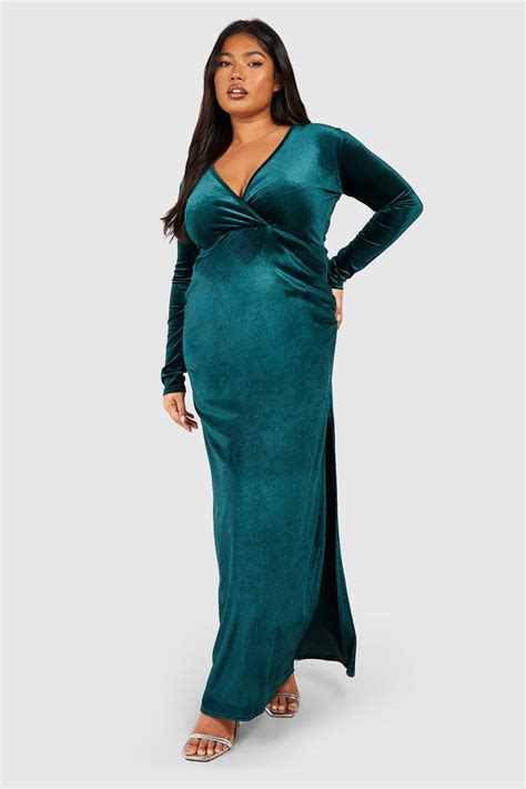 Plus Velvet Plunge Split Maxi Dress Boohoo Usa