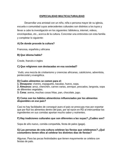 Especialidad Multiculturalidad Desarrollada Pdf Haití