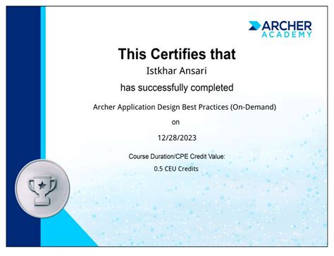 Successfully Completed Rsa Archer Application Design Course Istkhar Ansari