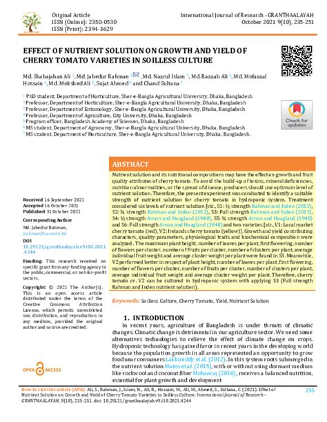 Pdf Effect Of Nutrient Solution On Growth And Yield Of Cherry Tomato