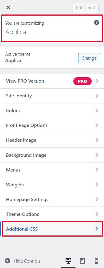 additional css themeinwp documentation