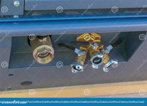 Outlet Ball Valves On An Air Compressor Close Up Stock Image Image Of