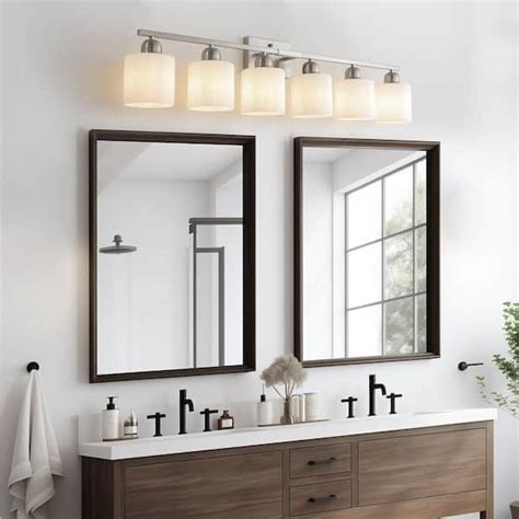 Sunpez 38 In W 6 Light Nickel Vanity Light With Frosted Glass Shades