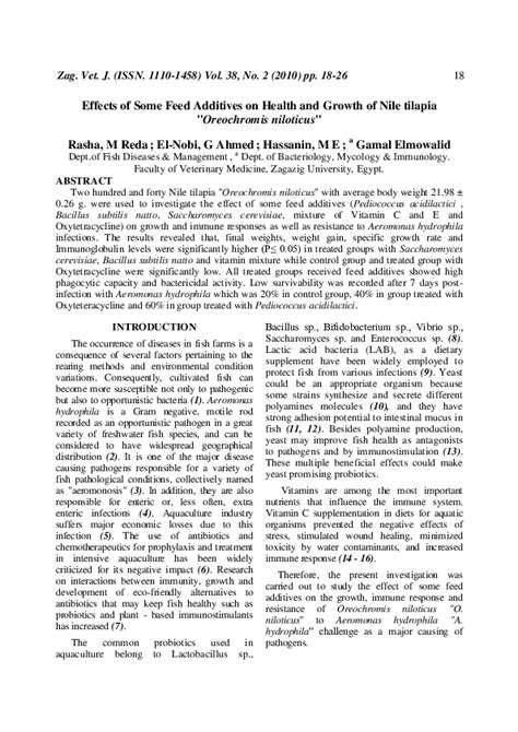 Pdf Effects Of Some Feed Additives On Health And Growth Of Nile