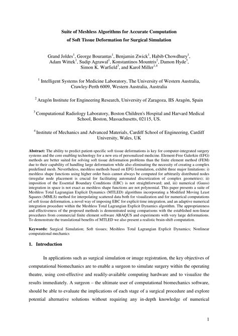 Pdf Suite Of Meshless Algorithms For Accurate Computation Of Soft Tissue Deformation For