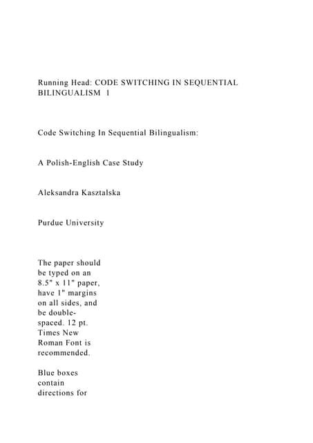 Running Head Code Switching In Sequential Bilingualism 1 Docx