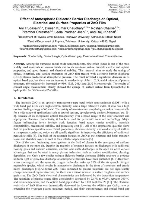 Pdf Effect Of Atmospheric Dielectric Barrier Discharge On Optical Electrical And Surface