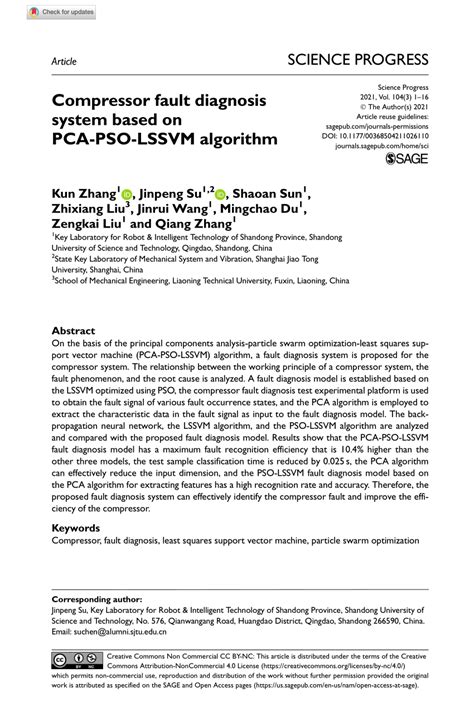 Pdf Compressor Fault Diagnosis System Based On Pca Pso Lssvm Algorithm