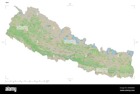 shape of a topographic osm standard style map of the nepal with
