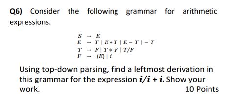 Solved Q6 Consider The Following Grammar For Arithmetic