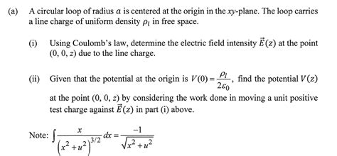 Solved A Circular Loop Of Radius A Is Centered At The Origin Chegg