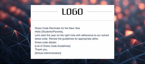 Back To School Dress Code Reminder Email