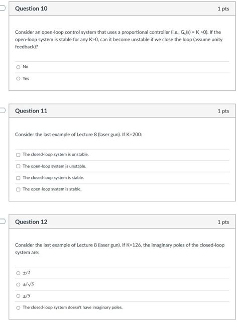 solved question 10 1 pts consider an open loop control