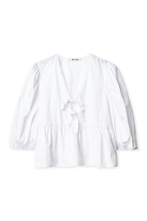Tie Front Puff Sleeve Blouse White Na Kd