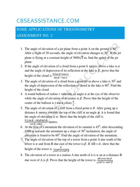 Some Applications Of Trigonometry Assignment 2 Pdf
