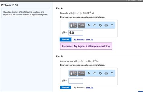 Solved Problem 10 16 Part A Calculate The PH Of The Chegg Com
