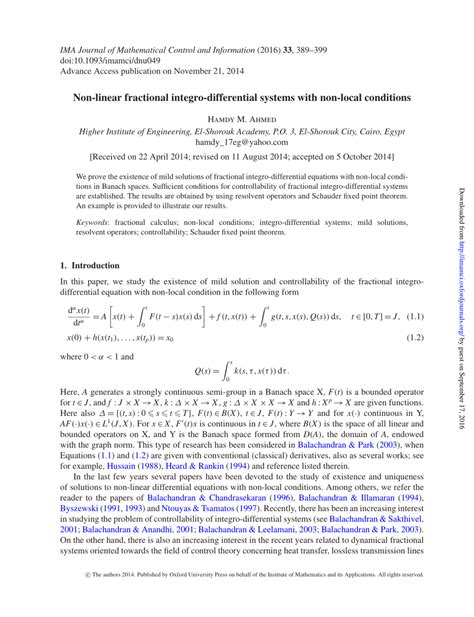 Pdf Non Linear Fractional Integro Differential Systems With Non Local