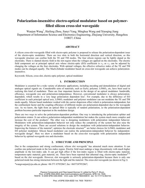 Pdf Polarization Insensitive Electro Optical Modulator Based On Polymer Filled Silicon Cross