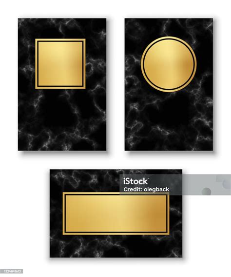 검은 대리석 배경 세트의 황금 모양 추상 텍스처 벽지 벡터 일러스트레이션 골드 원 사각형 프레임직사각형으로 매끄러운 미니멀 스톤 디자인 템플릿 0명에 대한 스톡 벡터 아트