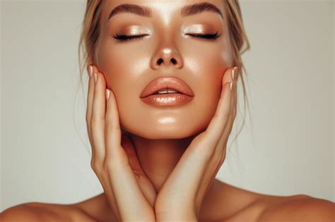 Premium Photo A Woman With A Beautiful Face And A Gold Lip Color