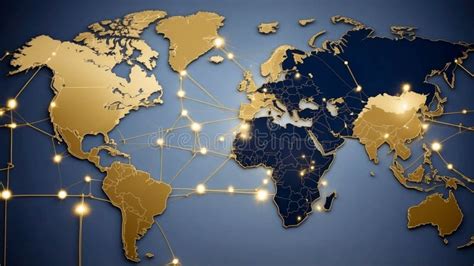A World Map With Illuminated Nodes And Connecting Lines Highlighting A