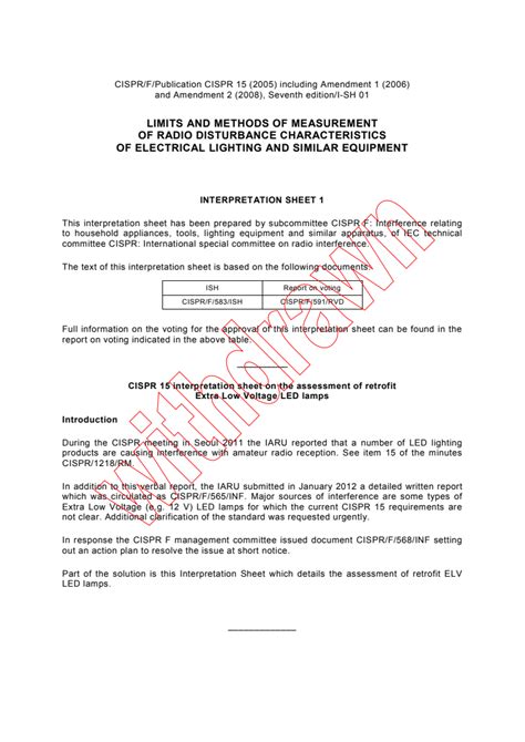Cispr 15 2005 Ish1 2013 Interpretation Sheet 1 Limits And Methods Of Measurement Of Radio