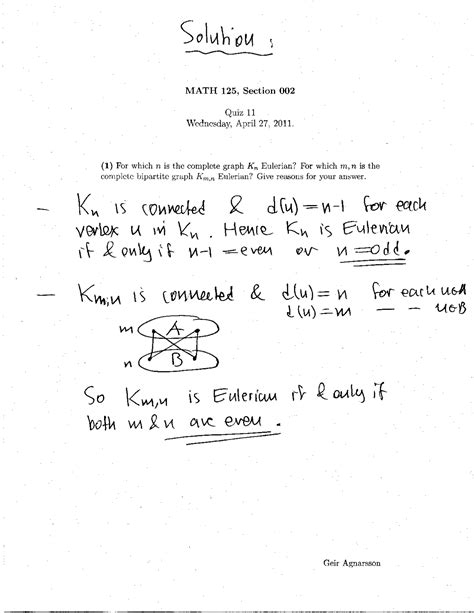 Quiz 11 With Solution Discrete Mathematics I Math 125 Docsity