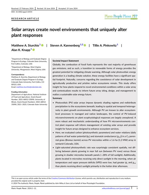 Pdf Solar Arrays Create Novel Environments That Uniquely Alter Plant