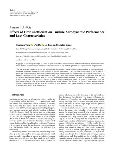 Effects Of Flow Coefficient On Turbine Aerodynamic Pdf