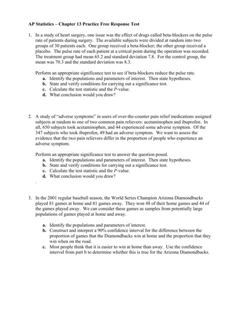 AP Statistics Chapter 13 Practice Test Solutions