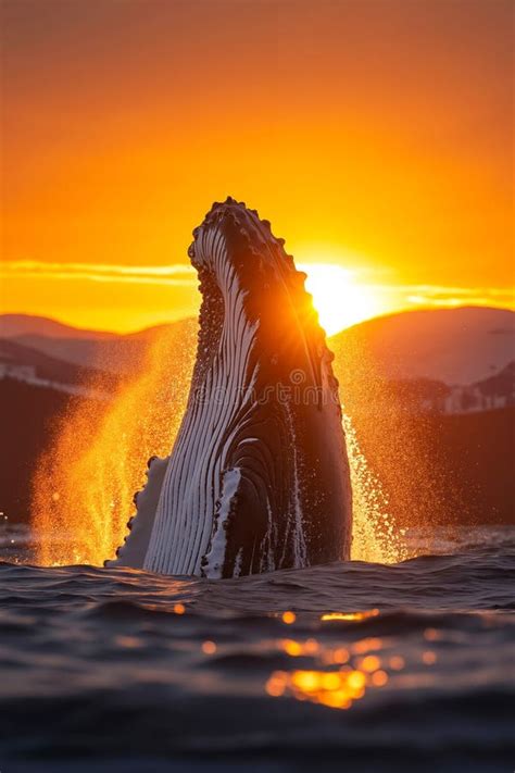A Humpback Whale Jumping Out of the Water at Sunset Stock Photo - Image of coastline, tail ...
