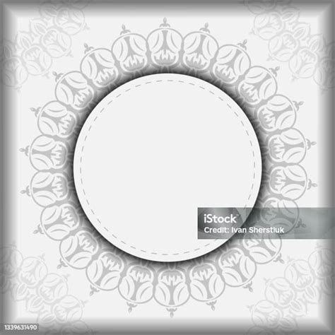 엽서 디자인 만다라와 흰색 색상 텍스트와 빈티지 장식을위한 장소와 벡터 초대 카드 0명에 대한 스톡 벡터 아트 및 기타 이미지