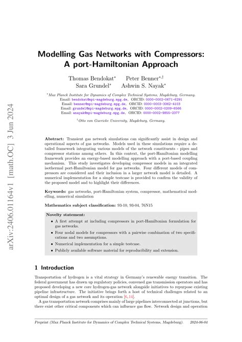 Pdf Modelling Gas Networks With Compressors A Port Hamiltonian Approach