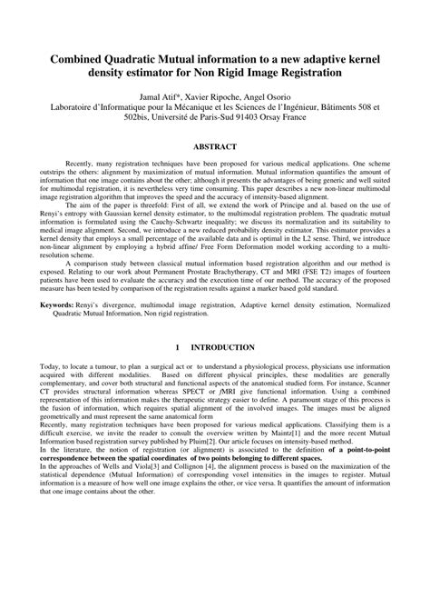 Pdf Combined Quadratic Mutual Information To A New Adaptive Kernel Density Estimator For Non