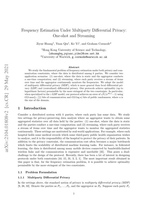 Pdf Frequency Estimation Under Multiparty Differential Privacy One