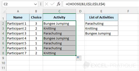 Excel Function CHOOSE