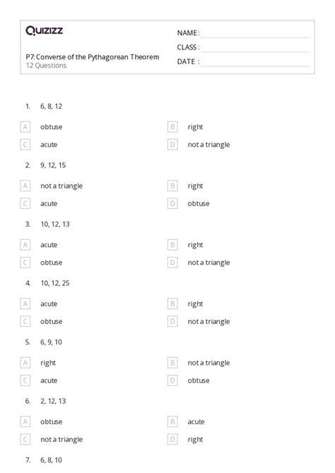 50 Converse Of Pythagoras Theorem Worksheets For 10th Grade On Quizizz Free And Printable