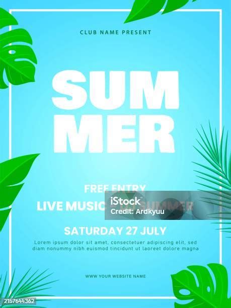 여름 파티 전단지 템플릿입니다 여름 음악 축제 포스터 디자인 벡터 벡터에 대한 스톡 벡터 아트 및 기타 이미지 벡터 야자 나무 Arecales 잎 Istock