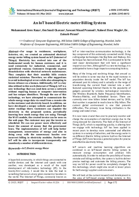 Pdf An Iot Based Electric Meter Billing System