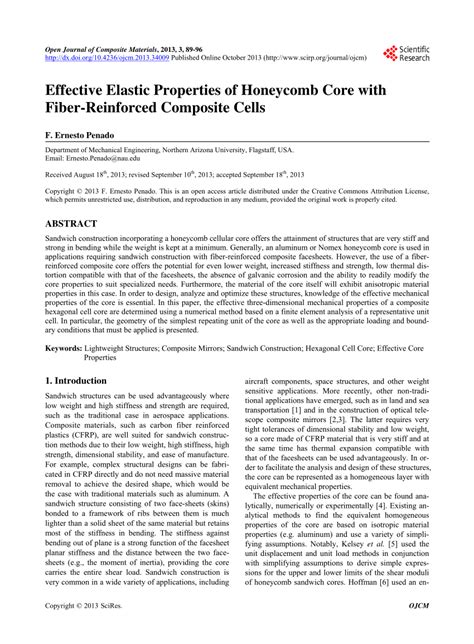 Pdf Effective Elastic Properties Of Honeycomb Core With Fiber