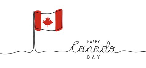 행복한 캐나다 하루 한 라인 아트 배경 깃발과 단풍 잎 편집 가능한 획 손으로 그린 글자 텍스트 배너 템플릿 타이포그래피를 사용한 윤곽선 그리기 웹 배너에 대한 스톡 벡터