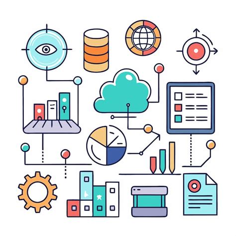 A Colorful Illustration Depicting A Network Of Various Data Elements Including A Cloud Charts